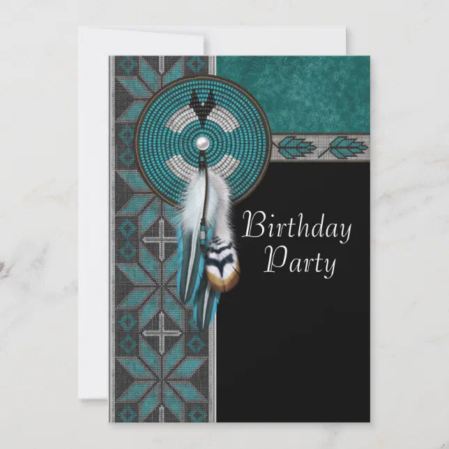 Turquoise Blue Native American Birthday Party Invitation | Zazzle