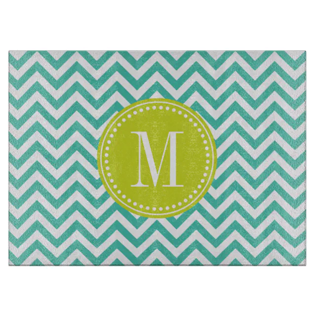 Turquoise Chevron Zigzag Personalised Monogram Cutting Board | Zazzle