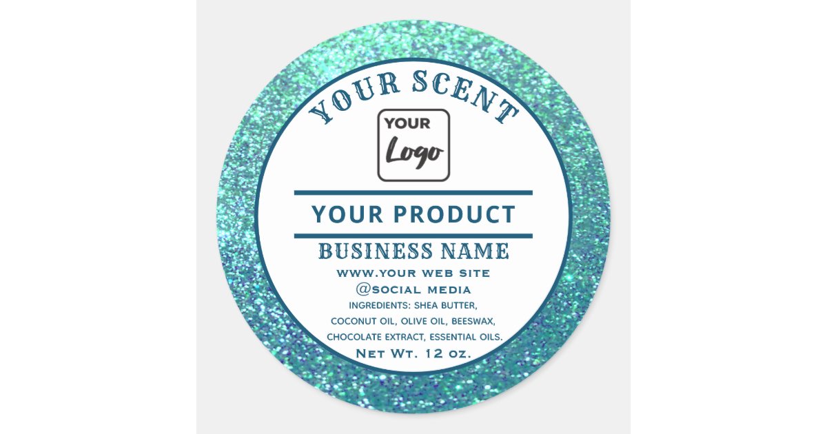 Turquoise glitter Custom logo product label | Zazzle