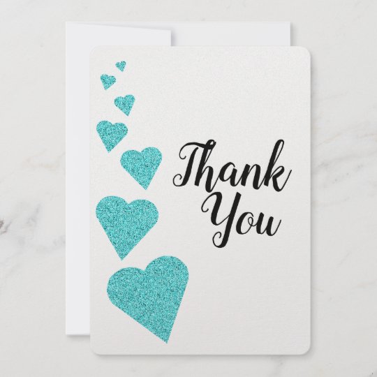 Turquoise Glitter Hearts Thank You card | Zazzle.co.uk