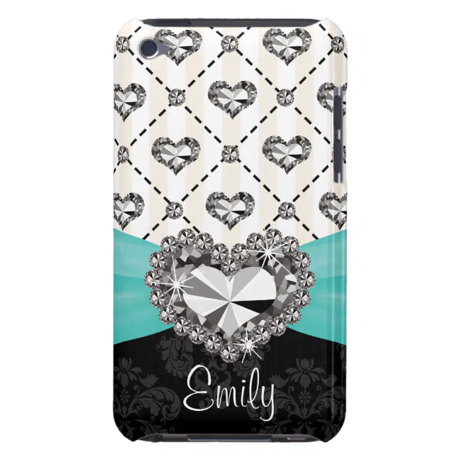 Turquoise Rhinestone Heart iPod Touch 4 Case Mate | Zazzle
