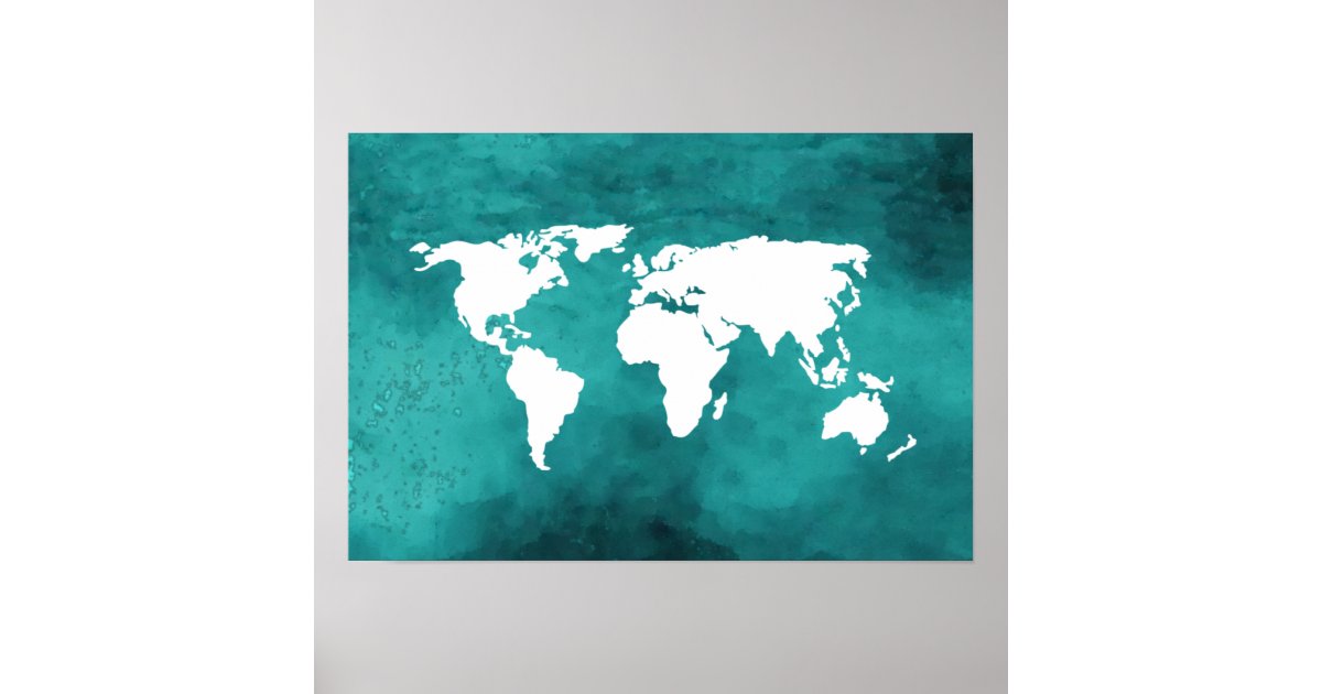 turquoise world map poster | Zazzle