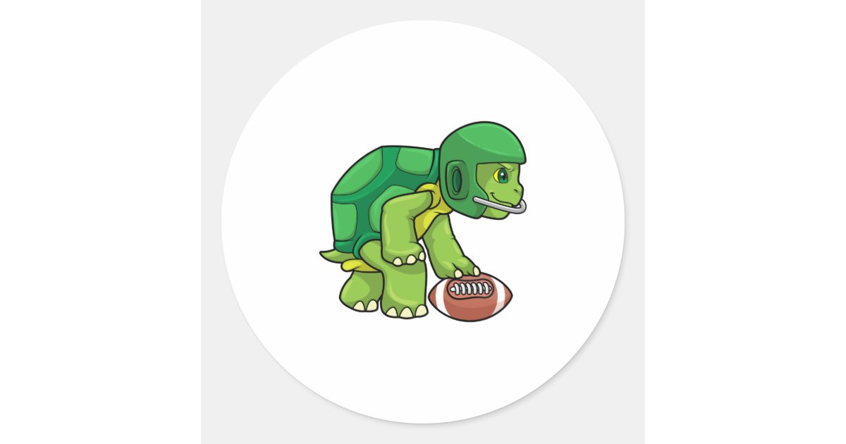 Turtle at Sports with Football & Helmet Classic Round Sticker | Zazzle