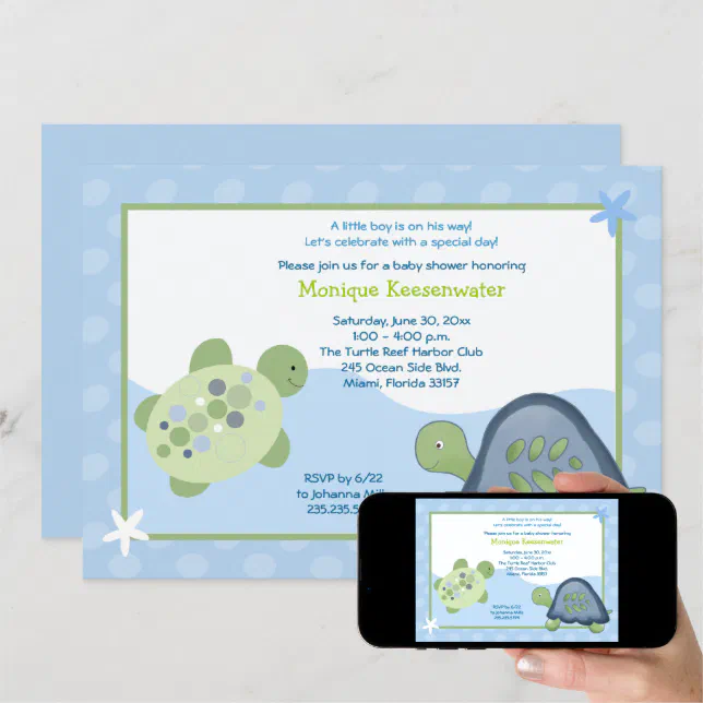 Turtle Reef Baby Shower Invitation - Light Blue | Zazzle