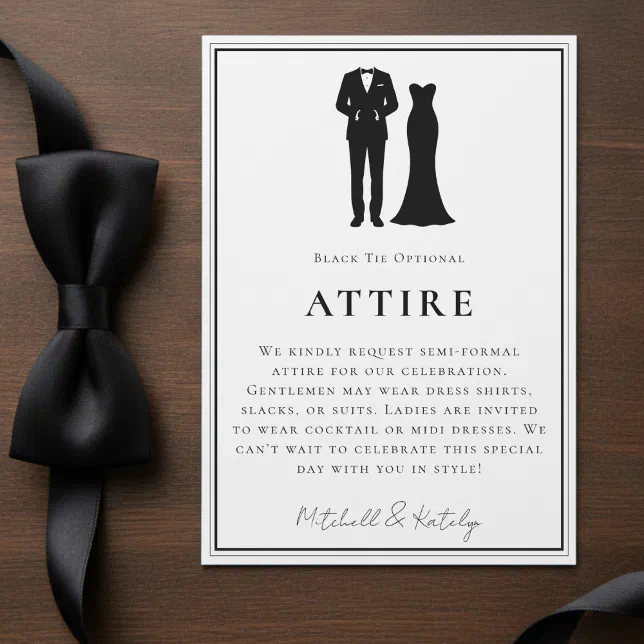 Tuxedo & Dress Minimal Border White Wedding Attire Enclosure Card | Zazzle