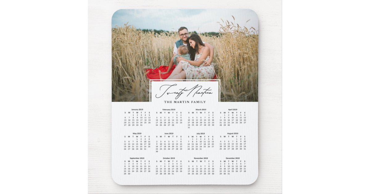 Twenty Nineteen Script 2019 Photo Calendar Mouse Mat | Zazzle