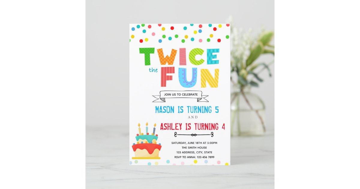 Twice the fun joint birthday card | Zazzle