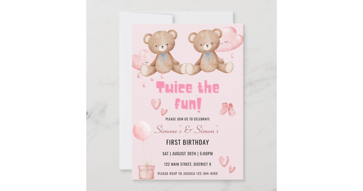 Twice The Fun Twin Birthday Party Invitation | Zazzle