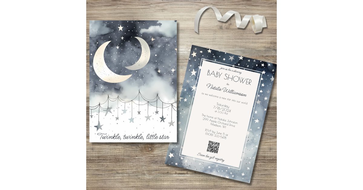 Twinkle, Twinkle, Little Star QR Code Baby Shower Invitation | Zazzle