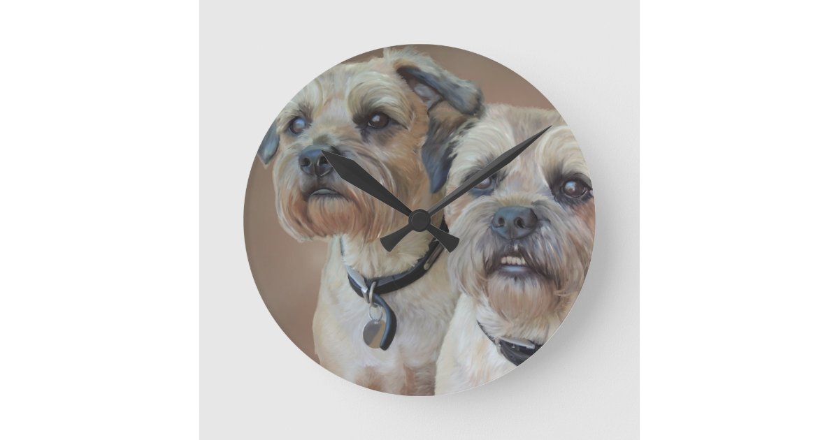 Two Border terriers Round Clock | Zazzle