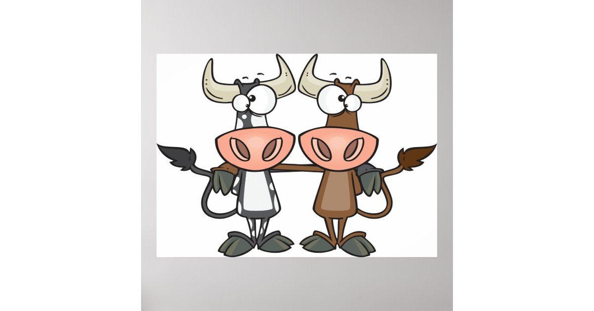 Two Cartoon Cows Poster | Zazzle