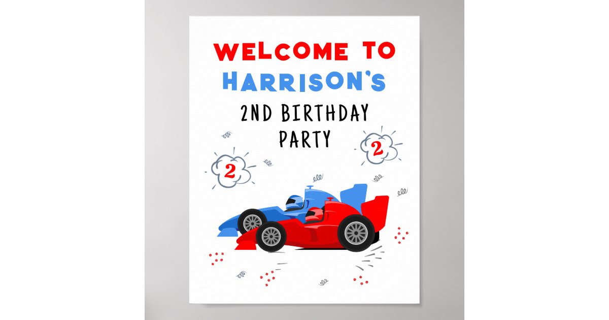 Two Fast 2nd Birthday Kids Racing Cars Name Poster | Zazzle
