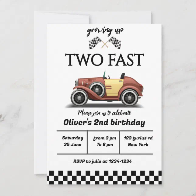 Two fast birthday invitation, 2nd birthday invite | Zazzle