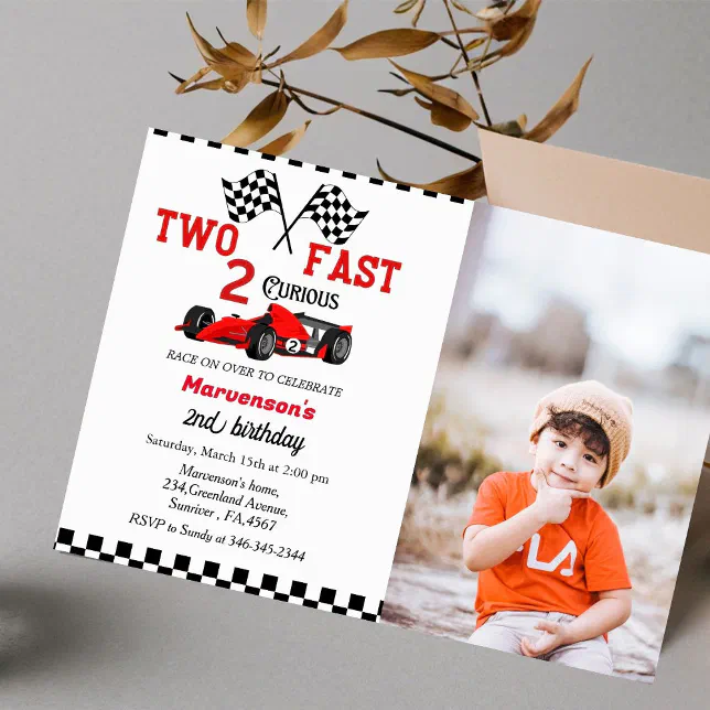 Two fast race car boys 2nd birthday party invitation | Zazzle