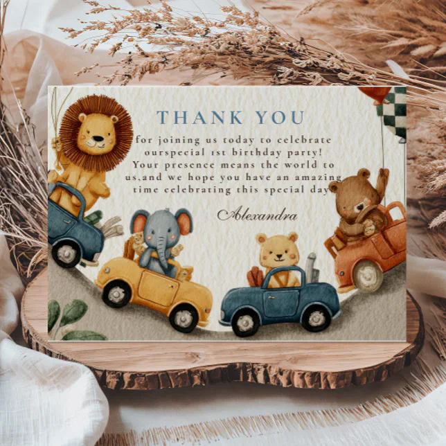 Two Fast Safari Animals 2nd Birthday Thank You Card | Zazzle