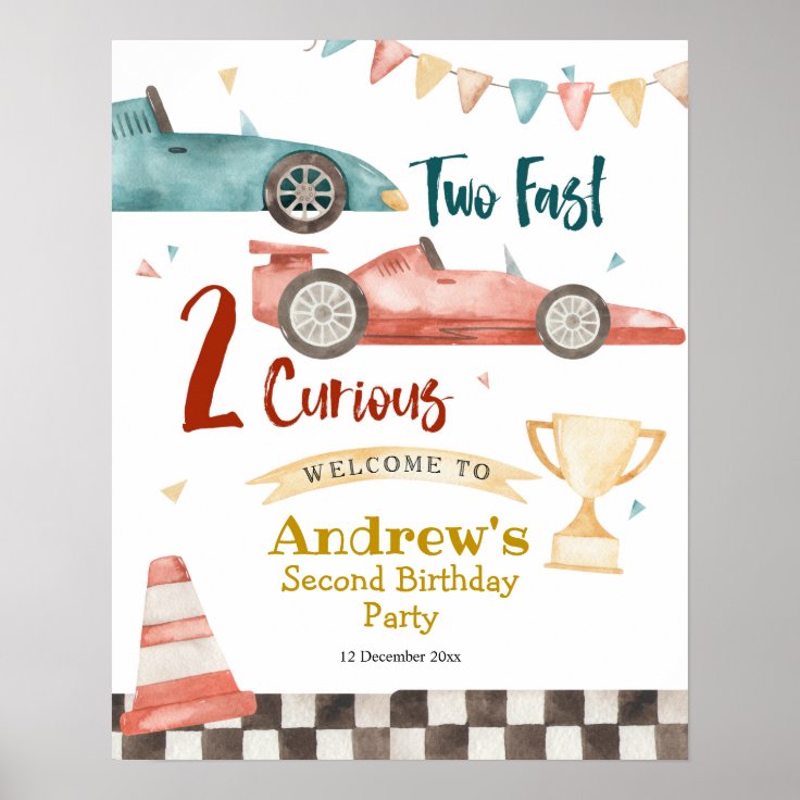 Two Fast Two Curious Racing Birthday Invitation Poster | Zazzle