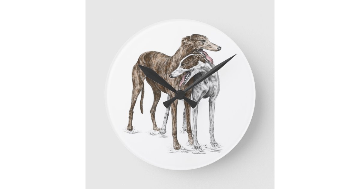 Two Greyhound Friends Dog Art Round Clock | Zazzle