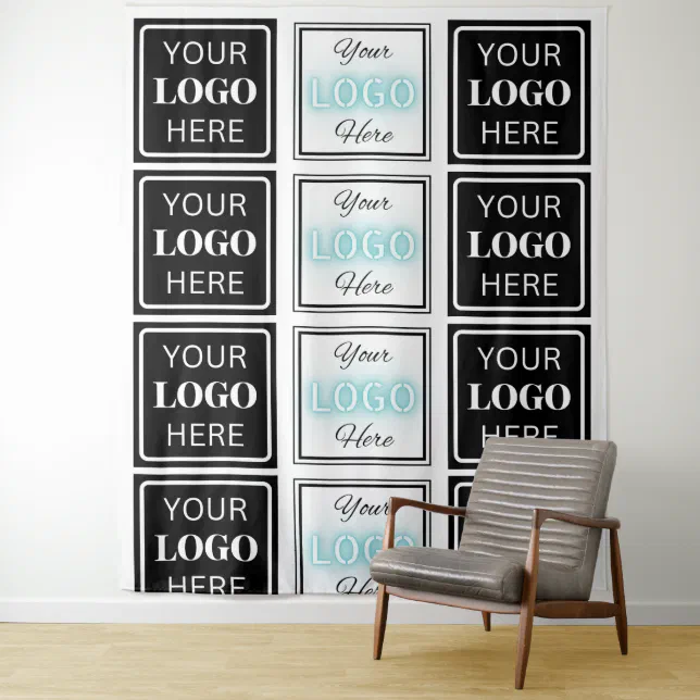 Two Logos Event White Simple Backdrop Tapestry | Zazzle