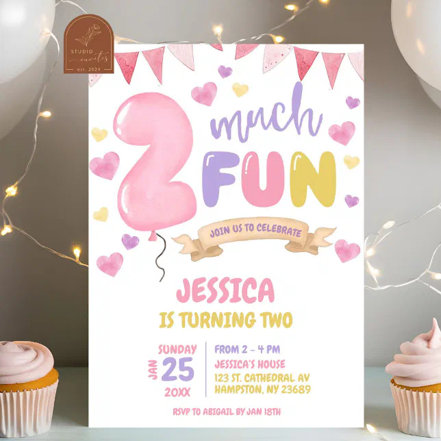 Two Much Fun Girl Birthday Invitation | Zazzle