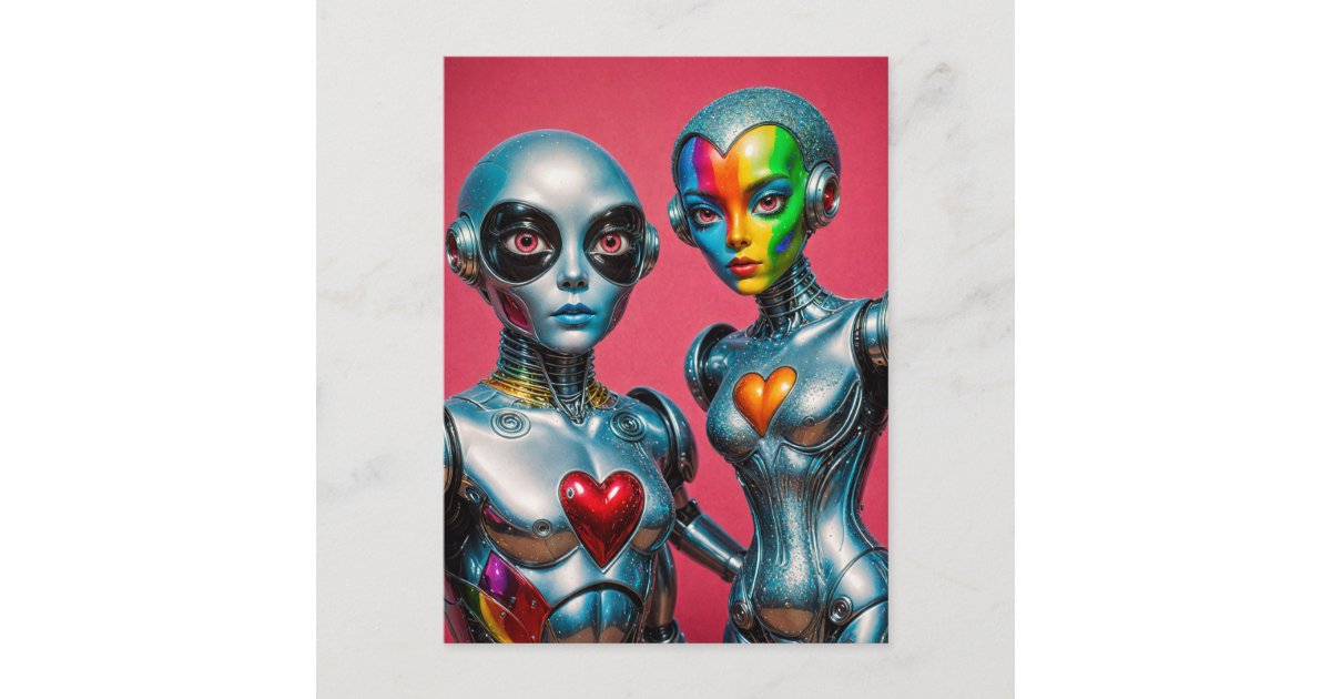 Two Robots in Love Pride Postcard | Zazzle