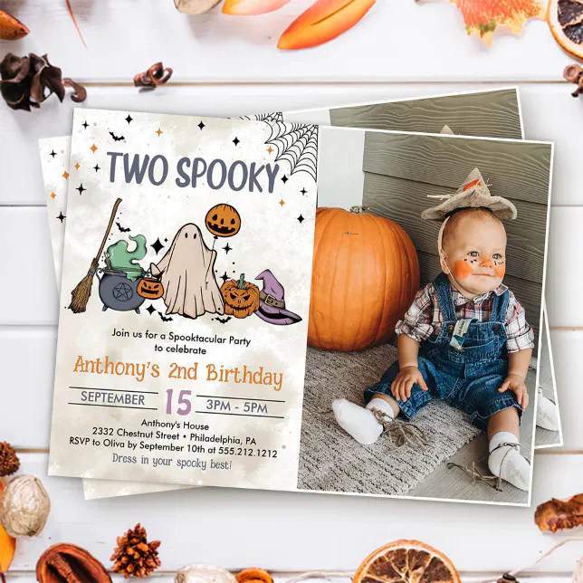 Two Spooky Halloween 2nd Birthday Party Photo Invitation | Zazzle
