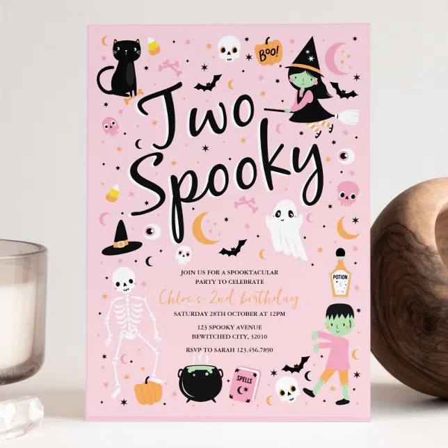 Two Spooky Halloween Birthday Party Invitation | Zazzle