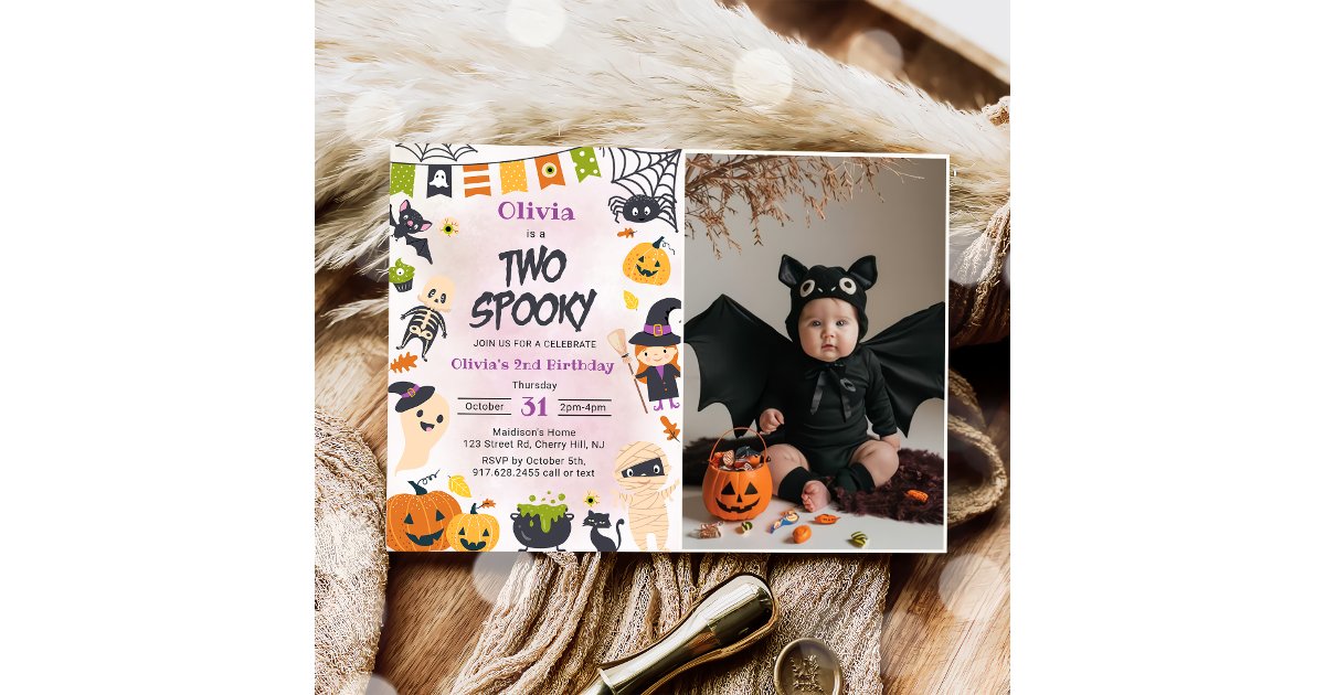 Two Spooky Halloween Cute Ghost Birthday Party Invitation | Zazzle