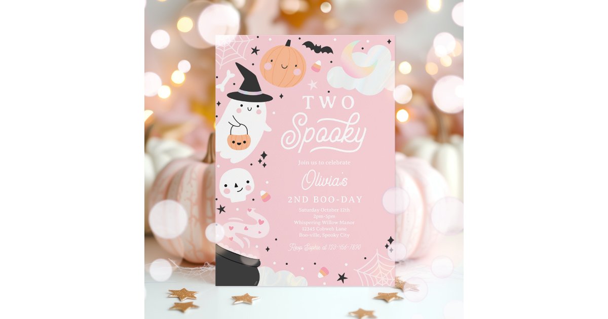Two Spooky Halloween Pink Ghost 2nd Birthday Party Invitation | Zazzle
