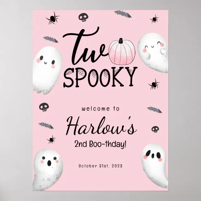 Two Spooky Pink Ghost Halloween Birthday Welcome Poster | Zazzle