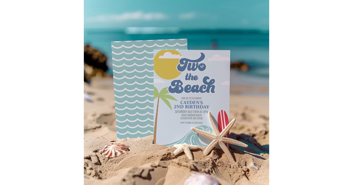 Two the Beach Surf Beach 2nd Birthday Invitation | Zazzle