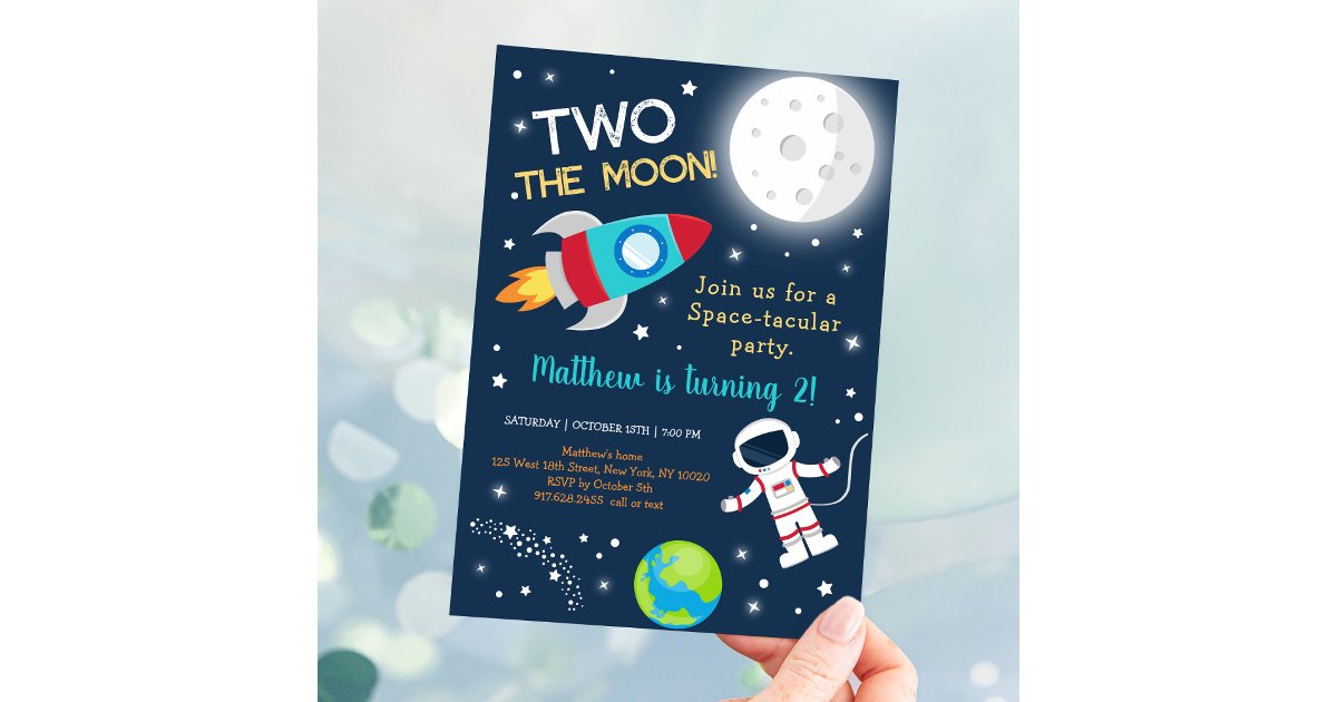Two The Moon Astronaut Space Birthday Invitation | Zazzle