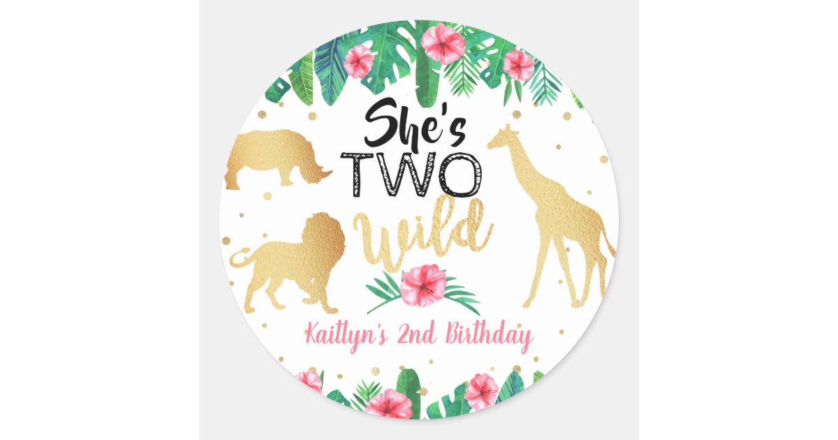 Two Wild Girls Second Birthday Party Favour Classic Round Sticker | Zazzle