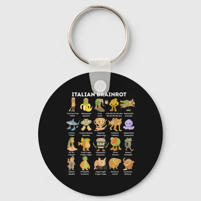 Types Of Italian Brainrot Meme Character Hand Draw Key Ring | Zazzle