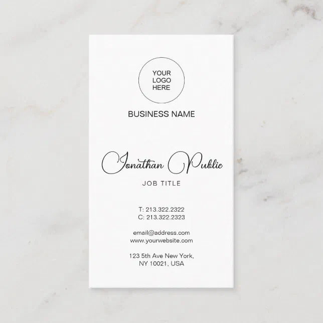 Typography Upload Your Own Logo Here Vertical Business Card | Zazzle