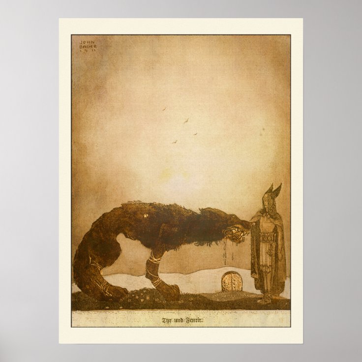 Tyr and Fenrir by John Bauer Poster | Zazzle