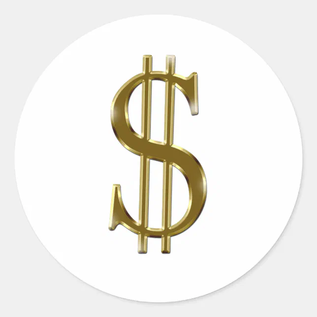 $ U.S.dollar sign gold Classic Round Sticker | Zazzle