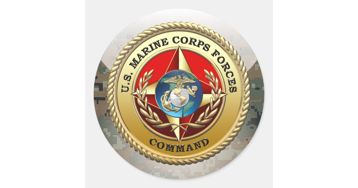 U.S. Marine Corps Forces Command (MARFORCOM) [3D] Classic Round Sticker ...