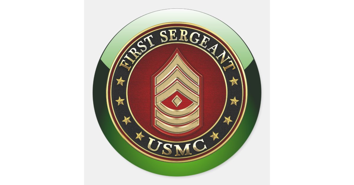 U.S. Marines: First Sergeant (USMC 1stSgt) [3D] Classic Round Sticker ...