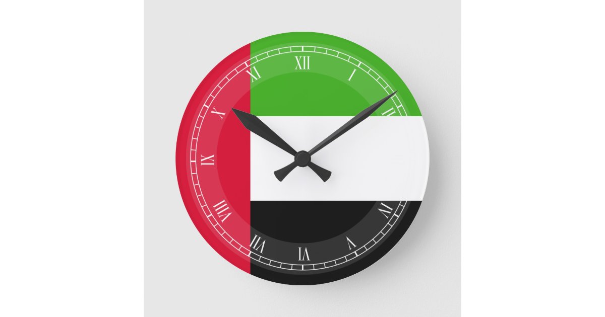 UAE United Arab Emirates Flag Round Clock | Zazzle