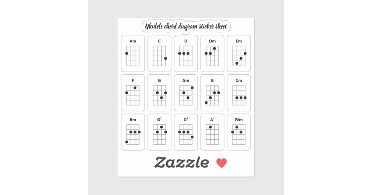 Ukulele Chord Diagram Stickers | Beginner Chords | Zazzle
