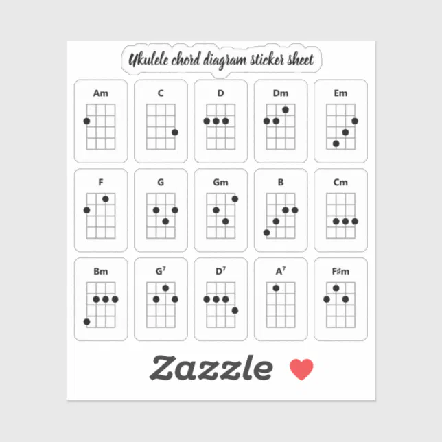 Ukulele Chord Diagram Stickers | Beginner Chords | Zazzle