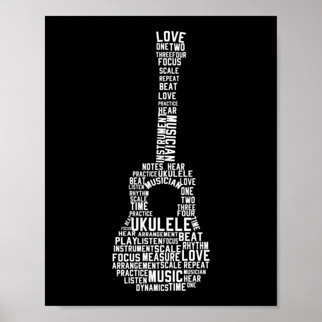 Ukulele Word Cloud Ukulele Player Hawaiian Poster | Zazzle