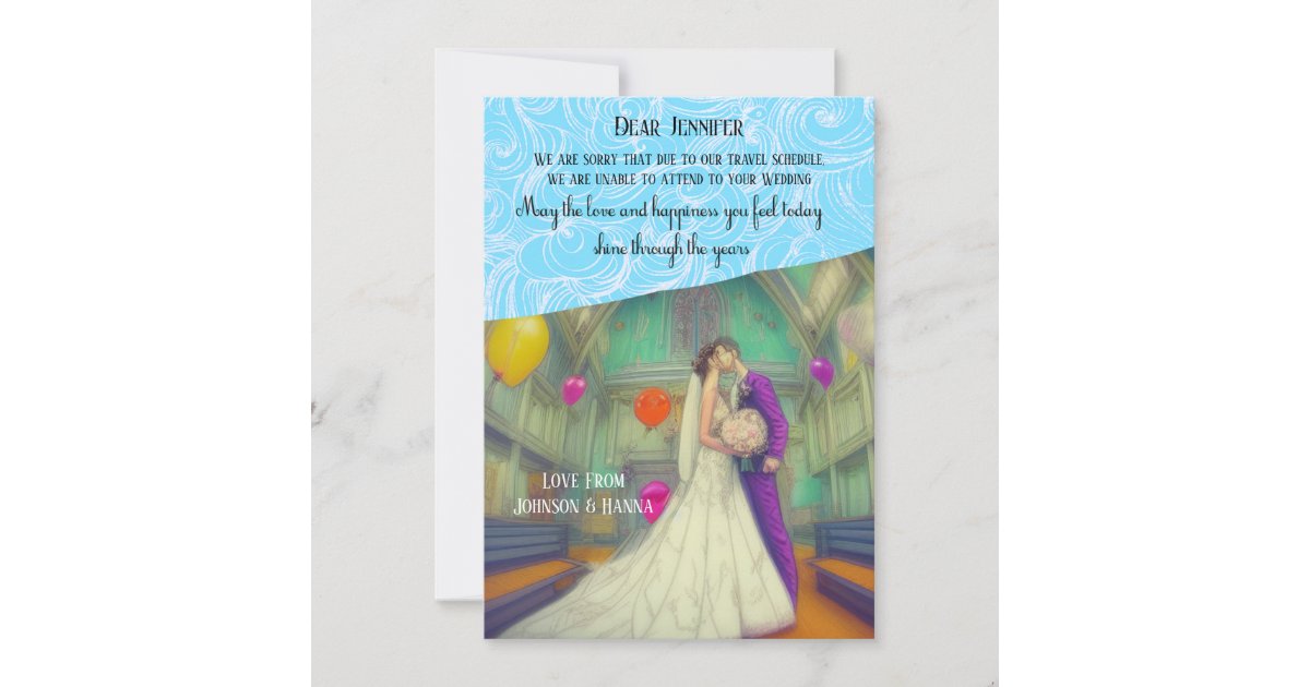 Unable to attend wedding invitation card | Zazzle