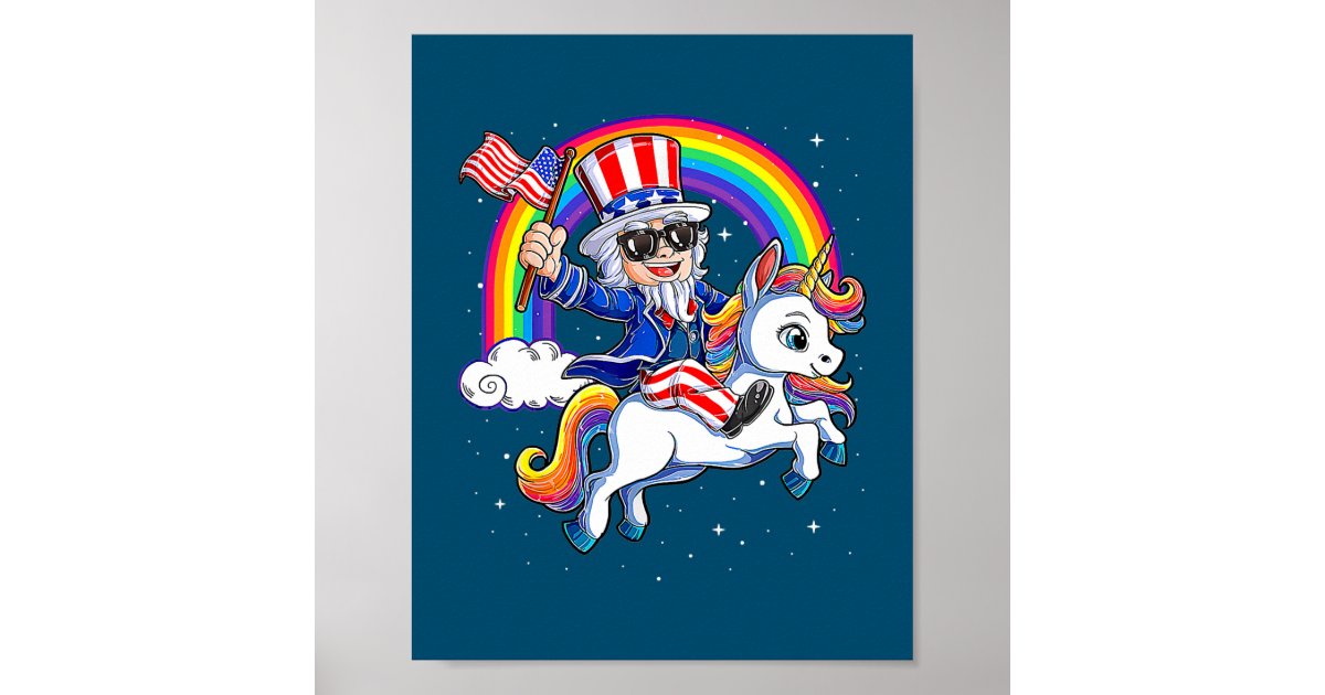Uncle Sam Riding Unicorn 4th Of July Women Poster | Zazzle