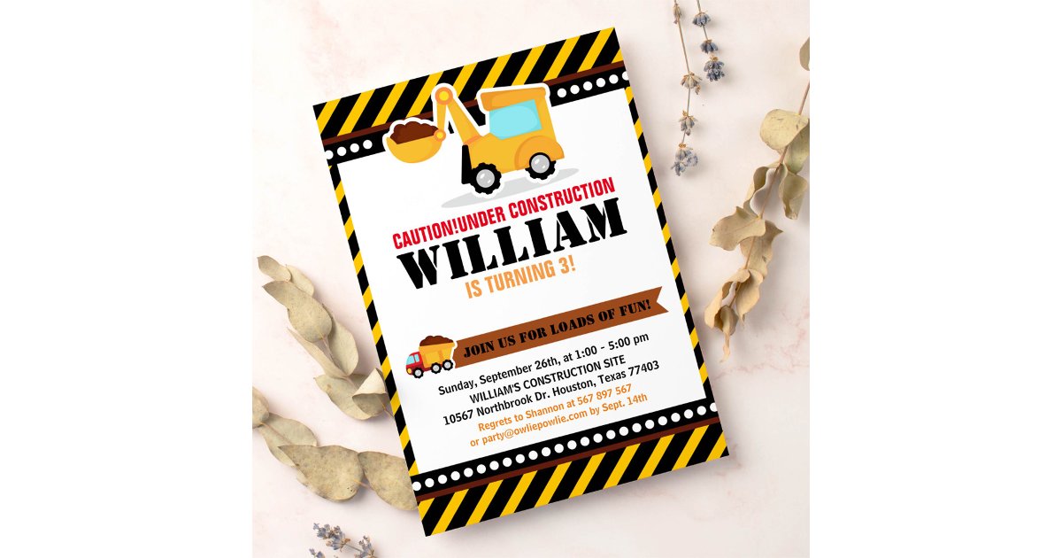 UNDER CONSTRUCTION Birthday Party Invitation | Zazzle