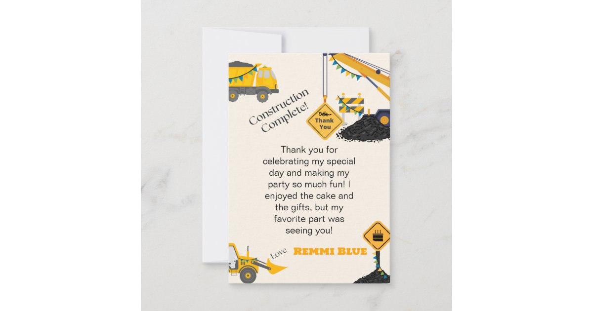 Under Construction! Birthday Thank You Card | Zazzle