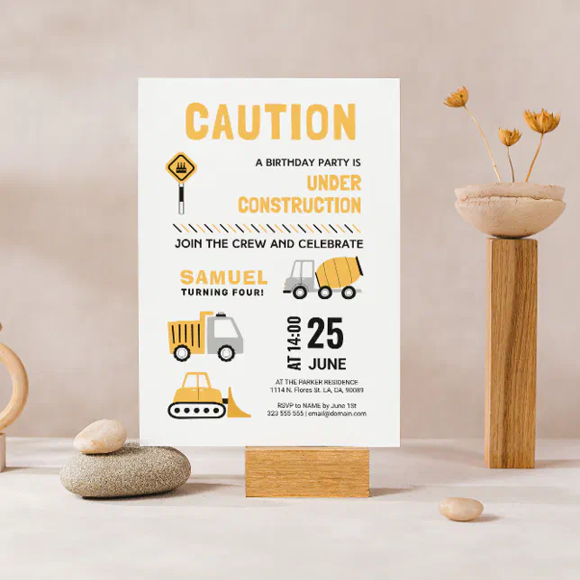 Under Construction Theme Kids Birthday Party Invitation | Zazzle