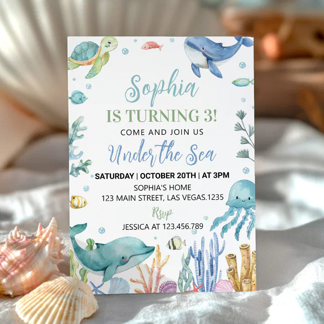 Under the Sea Cute Ocean Animals Birthday Invitation | Zazzle