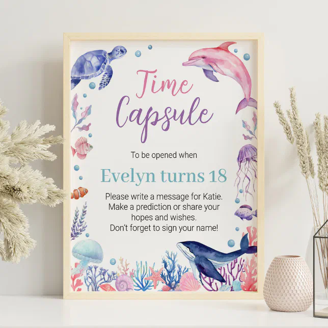 Under The Sea Turtle Birthday Time Capsule Poster | Zazzle