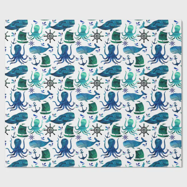 Under The Sea Watercolor Ocean Marine Nautical Wrapping Paper | Zazzle